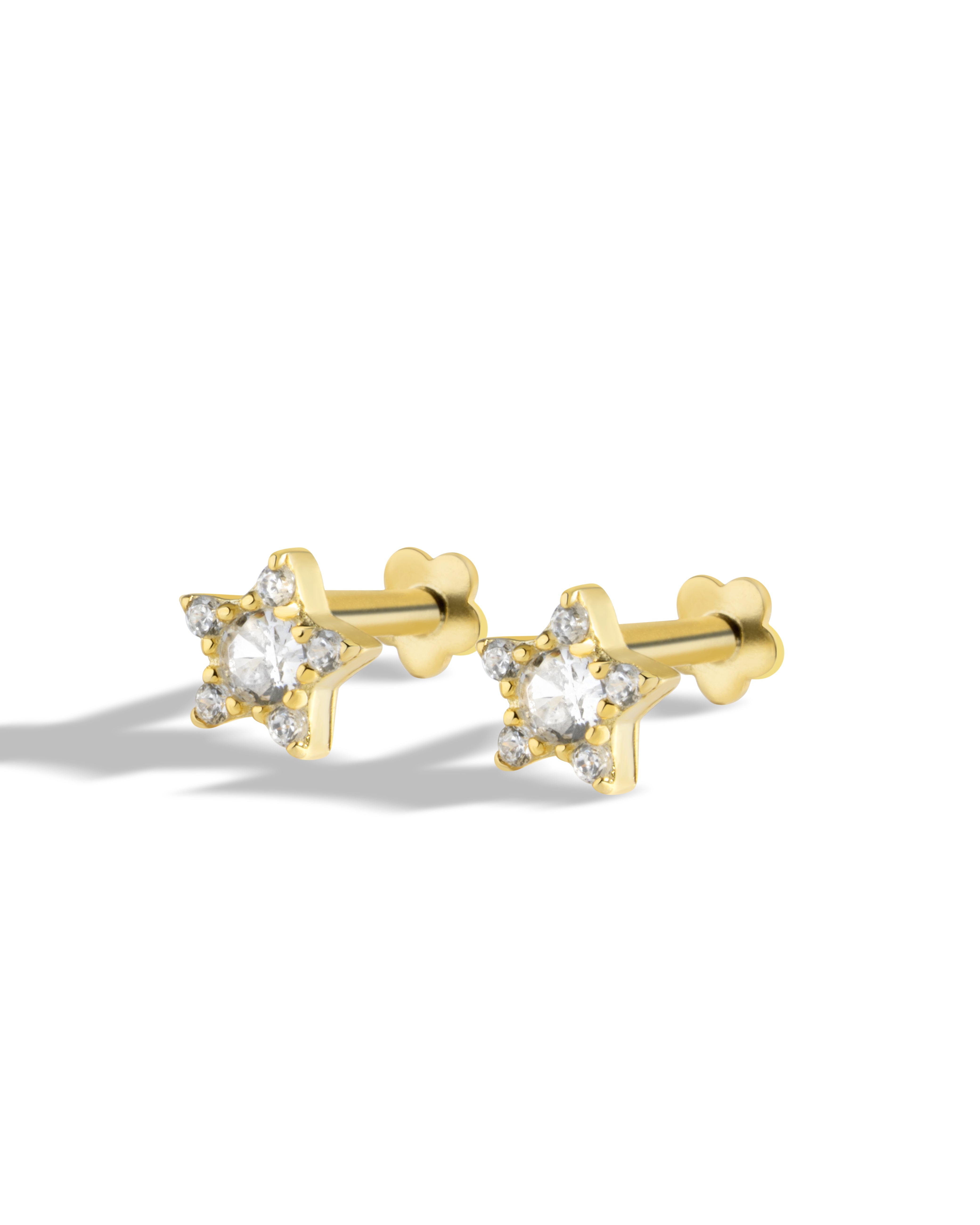 Golden Star Threaded Jewel Flat Back Screw Stud - 92.5 Silver Earrings ...