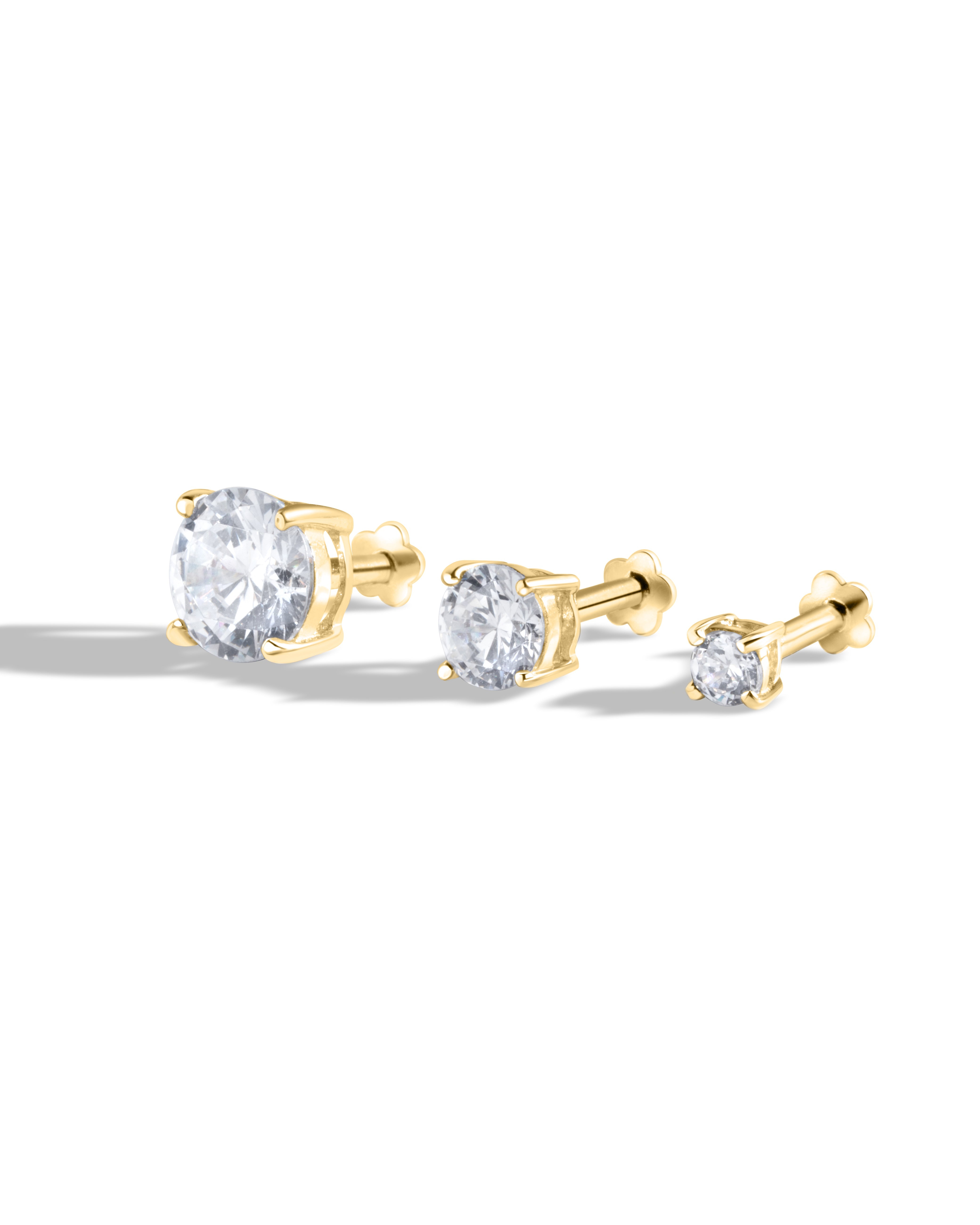 Golden Solitaire Flat Back Screw Stud - 92.5 Silver Statement Earrings ...